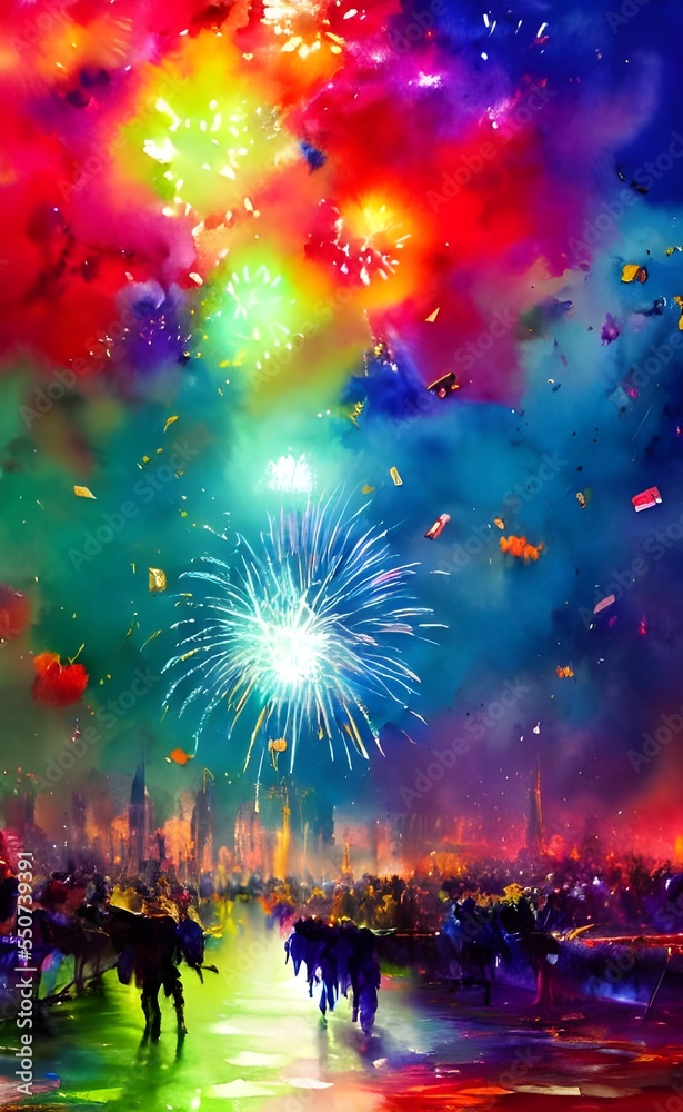 The night sky is lit up with vibrant colors as fireworks explode ...