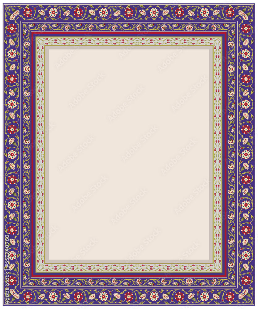 Seamless borders with various whimsical flowers border frame. Central ...