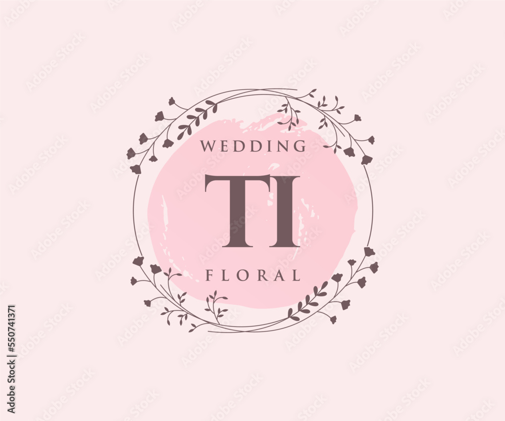 TI Initials letter Wedding monogram logos template, hand drawn modern ...