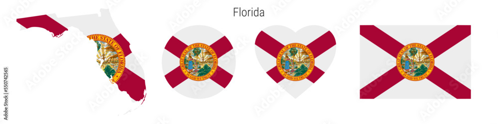 Florida flag in different shapes icon set. Flat vector illustration ...