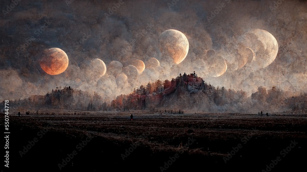 lunar eclipse moon background dramatic dark night planets landscape ...