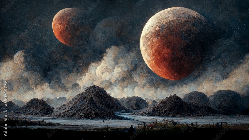 lunar eclipse moon background dramatic dark night planets landscape ...