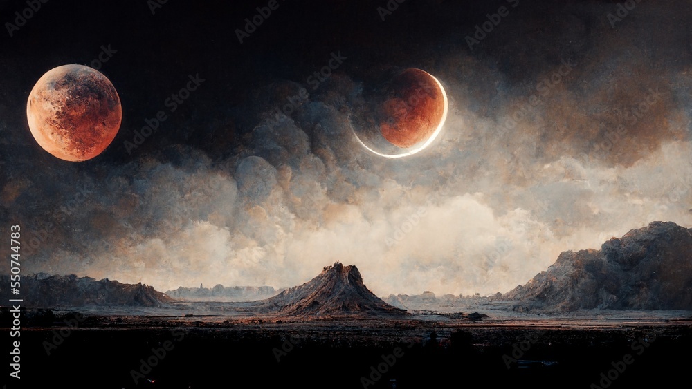 lunar eclipse moon background dramatic dark night planets landscape ...