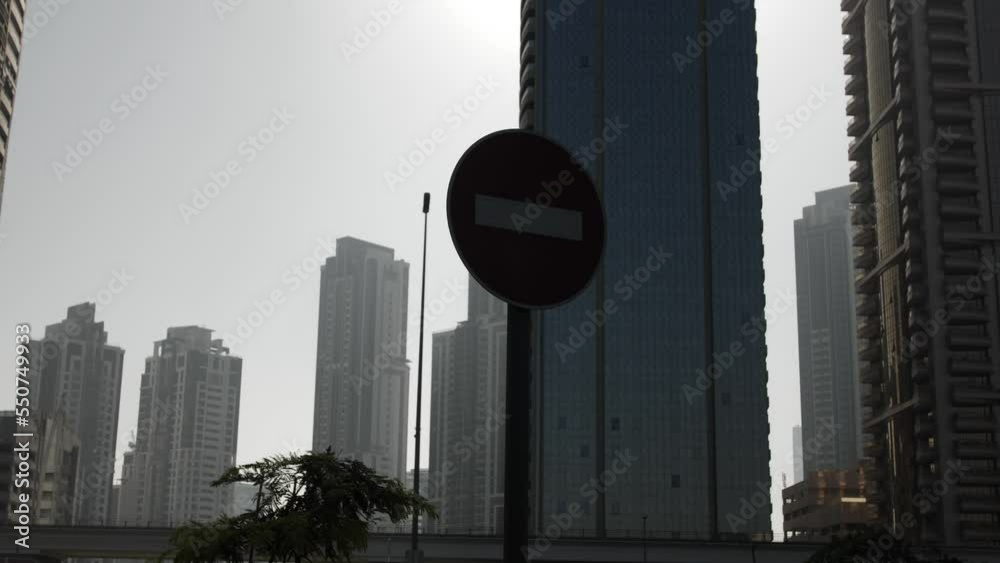 Stop sign, traffic sign, middle eastern, Dubai, skyscraper, downtown ...