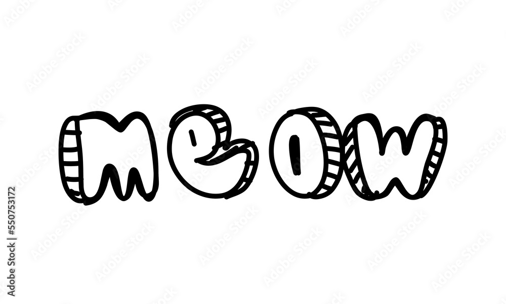 Doodle style lettering meow. Symbol of cats and kittens. Minimalistic ...