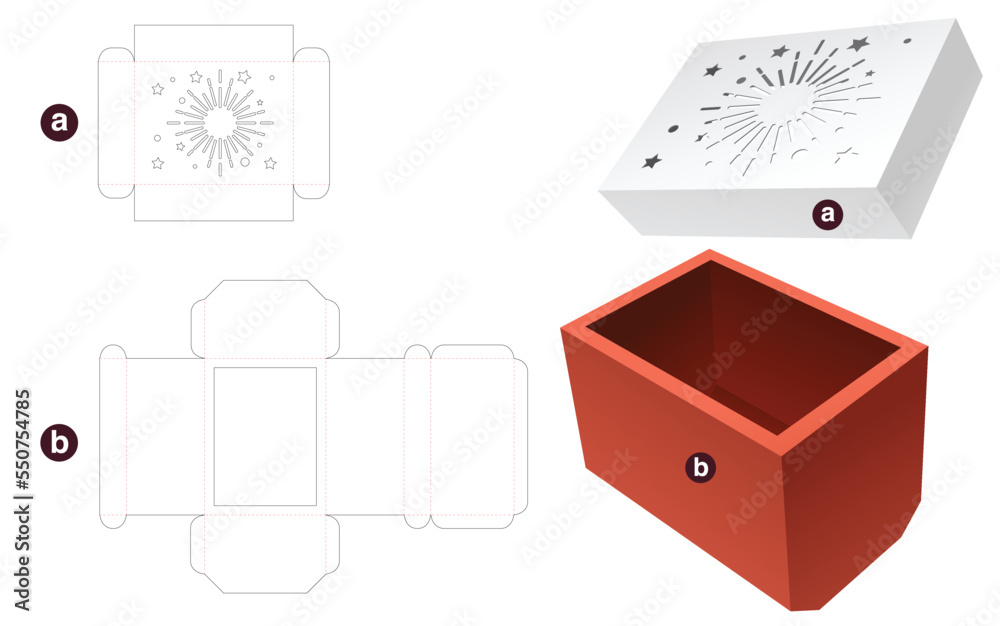 Christmas firework box die cut template and 3D mockup Stock Vector ...