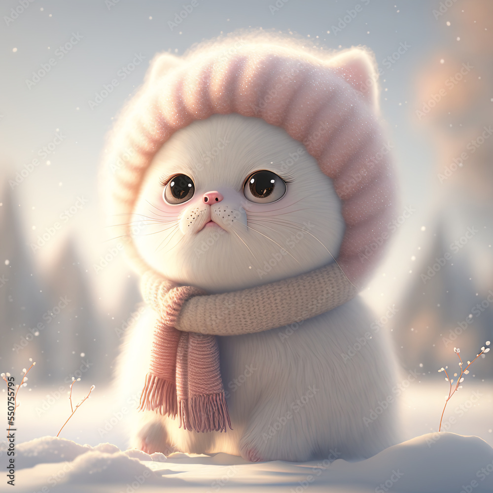 Hermoso y tierno gatito blanco abrigado para invierno, creado con ...