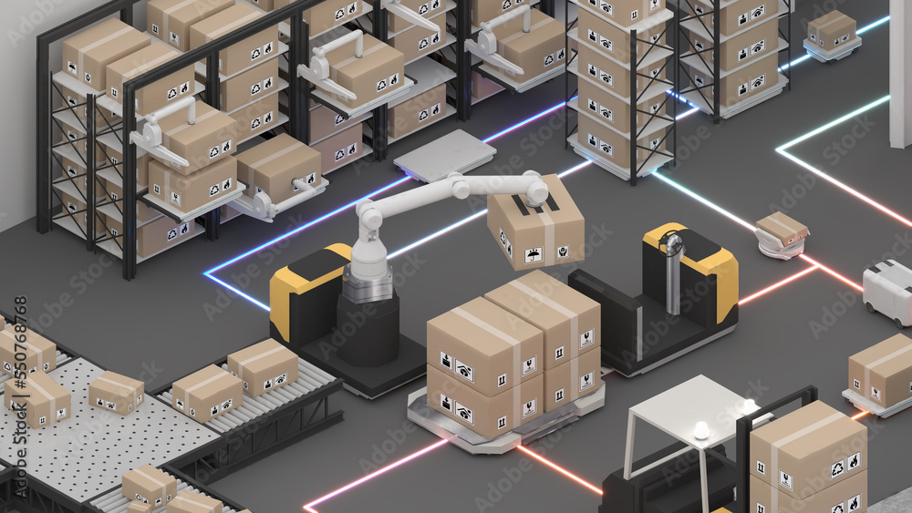 Warehouse management with automated robotics,The transport vehicle uses ...