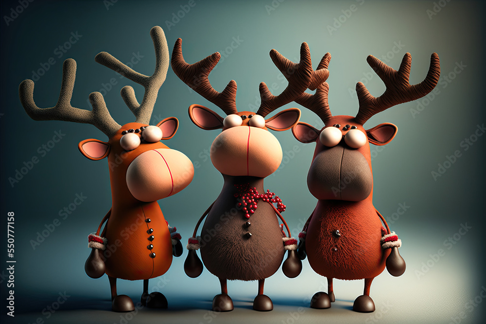 Three felt reindeers funny cartoon characters Stock Illustration ...