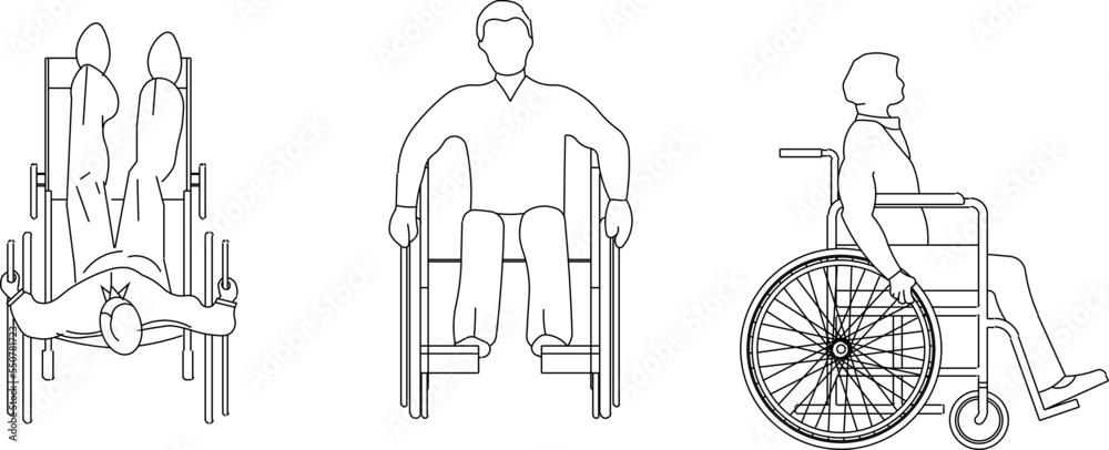Vector sketch of people with disabilities side and top view with white ...