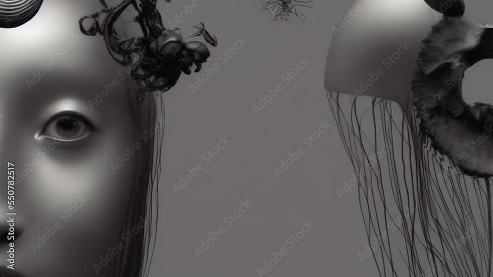 Animation of digital painting of futuristic female robot retro sci fi ...