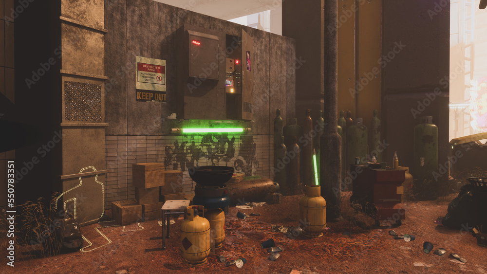 Deserted street of a cyber-connected city in the metaverse. 3d ...