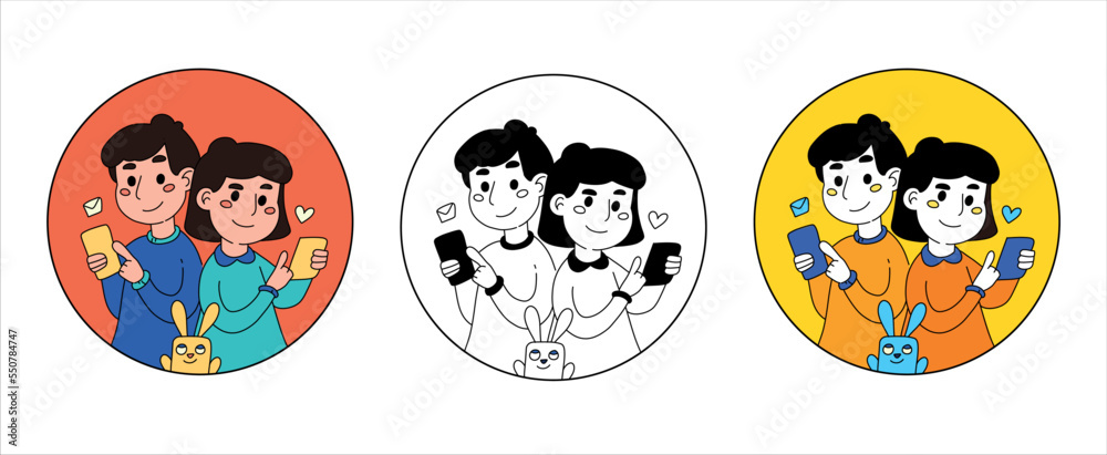 Boy and girl surf the net. Dating app, Website, meeting, heart, feeling ...