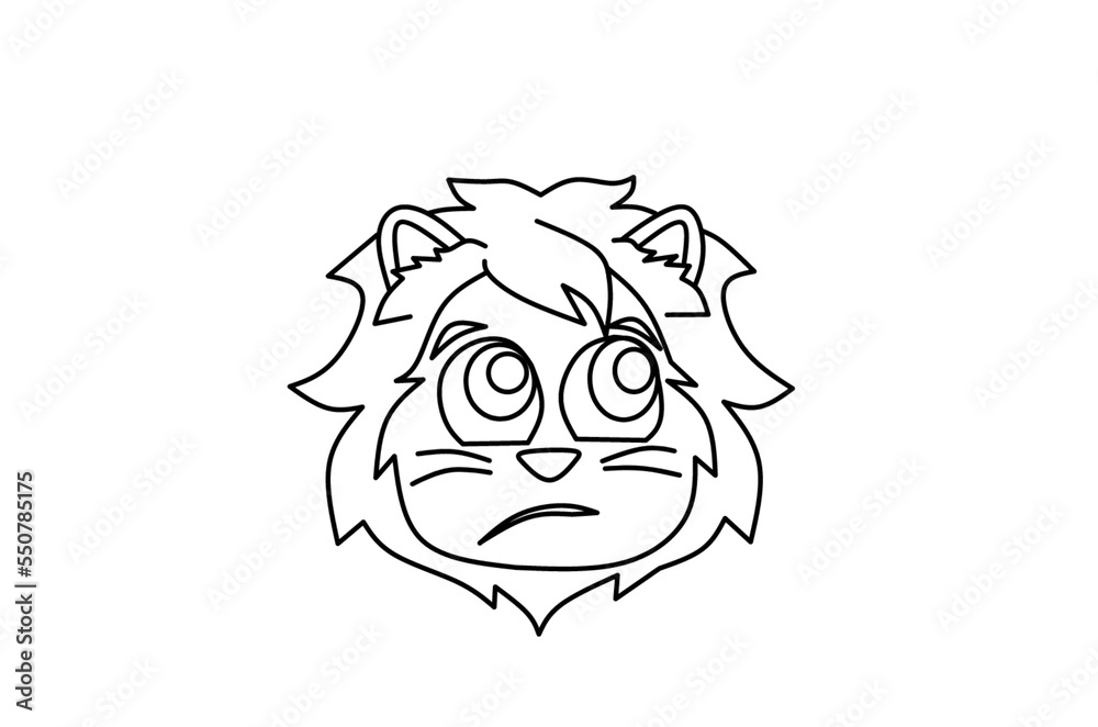 Doubtful lion emoji line art Stock Illustration | Adobe Stock
