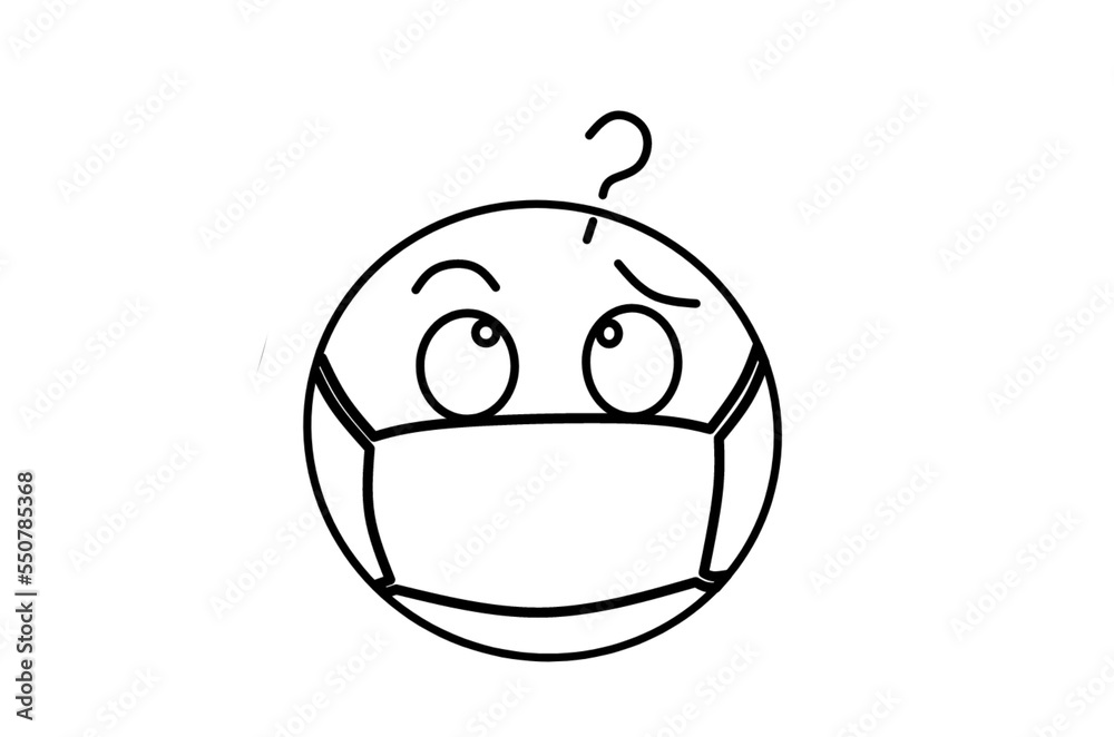 Confused face mask emoji line art Stock Illustration | Adobe Stock