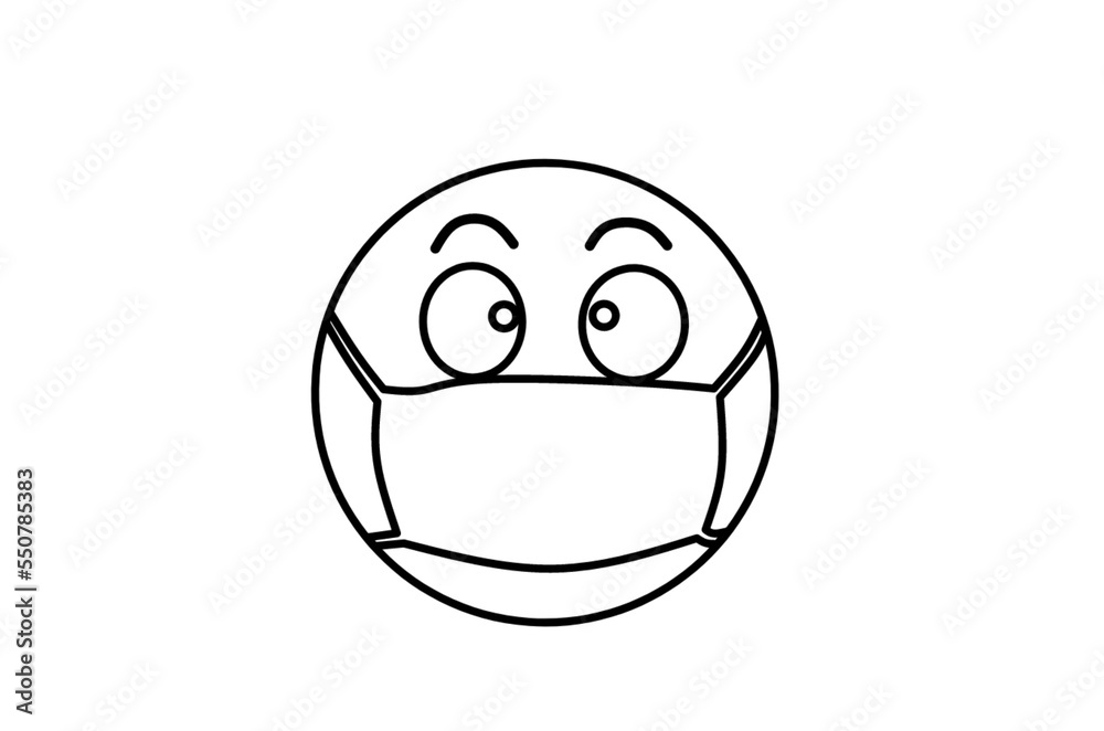 shocked face mask emoji line art drawing Stock Illustration | Adobe Stock