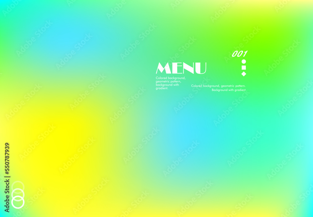 Colored background with yellow, green and blue gradient and Menu text ...