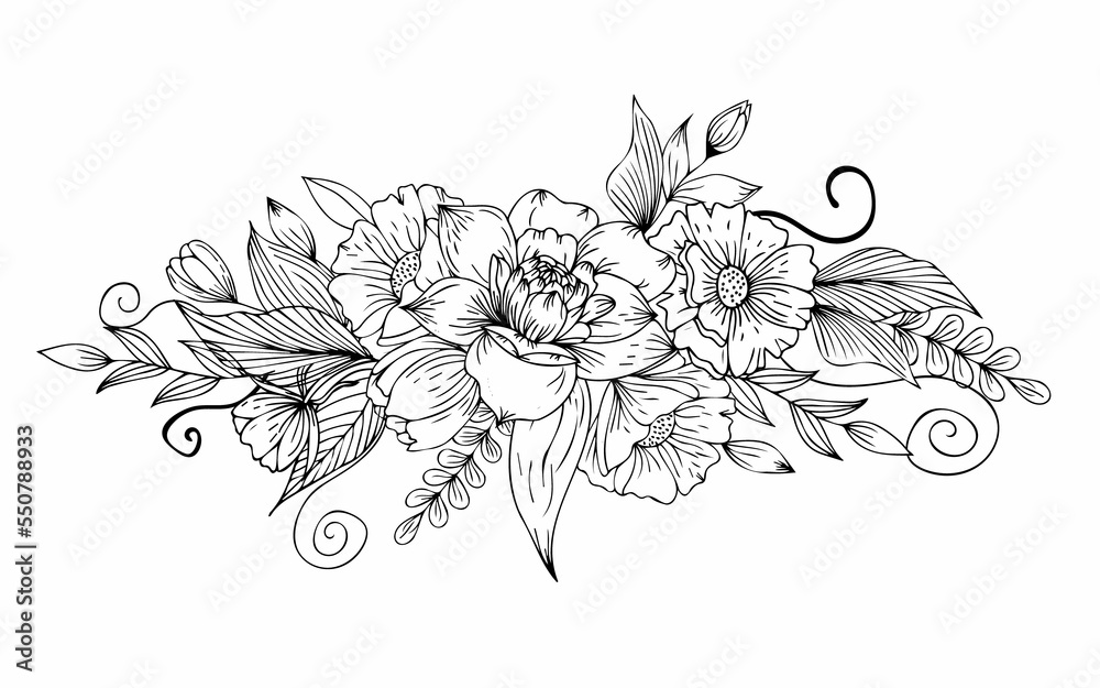 Flower arrangement. Hand drawing. For wedding decor, holiday ...