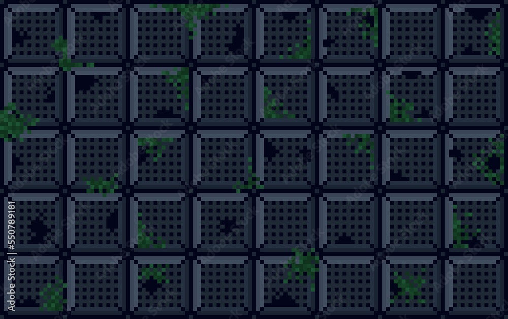 Pixel art Tileset. 2D Dungeon Steel Wall Texture with moss - Assets for ...