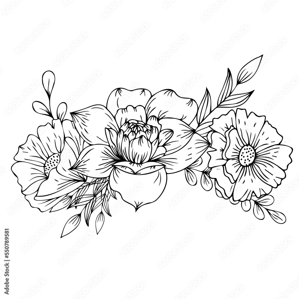 Flower arrangement. Hand drawing. For wedding decor, holiday ...