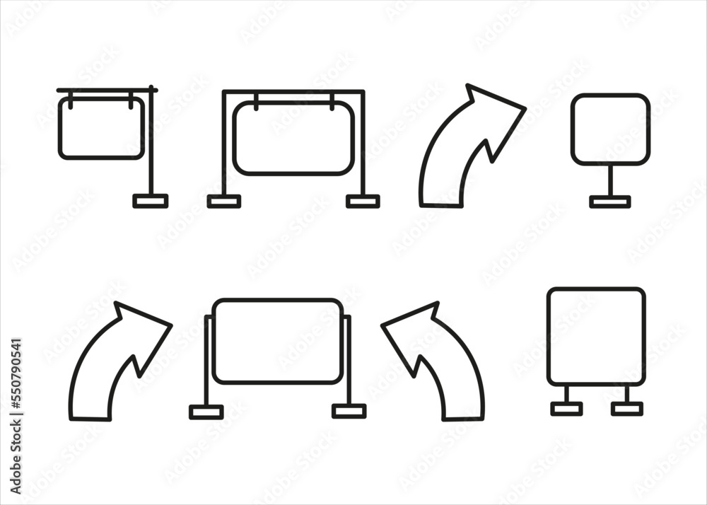 Information signs and signboards set icon. Pointers, shop, road sign ...
