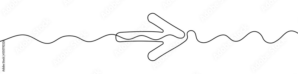 Arrow in continuous line drawing style. Line art of the arrow icon ...