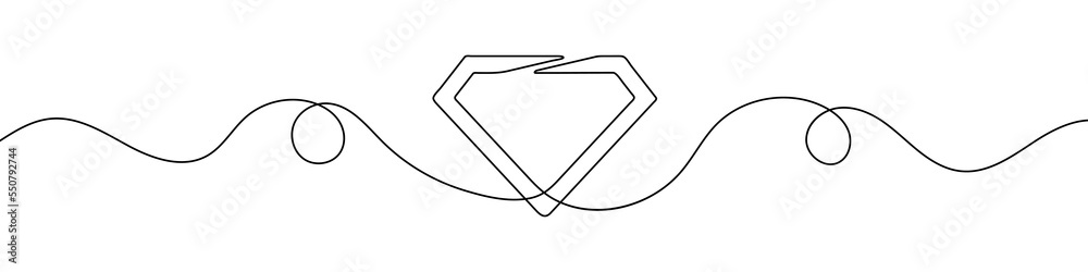Diamond symbol in continuous line drawing style. Line art of gem icon ...