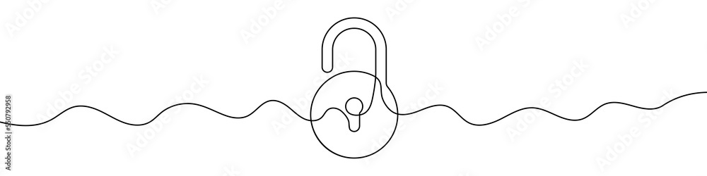 Padlock symbol in continuous line drawing style. Line art of lock icon ...