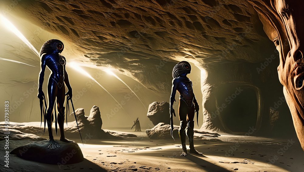 two ancient aliens guardian warriors standing and looking at the ...