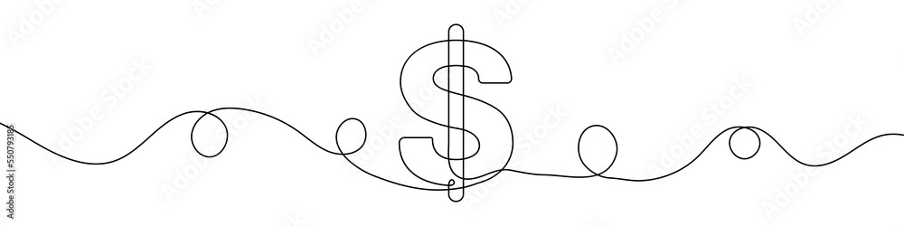 Dollar symbol in continuous line drawing style. Line art of dollar ...