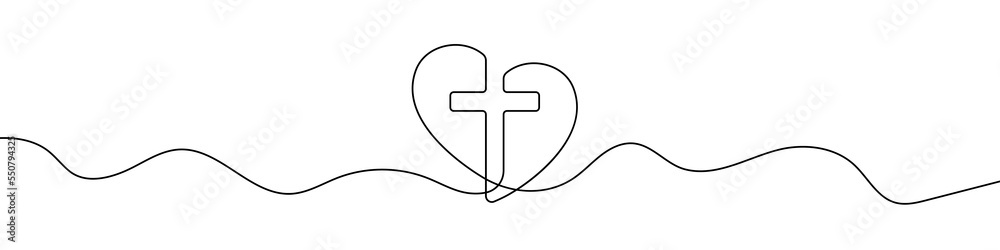 Christian Church Symbol In Continuous Line Drawing Style Line Art Of A Heart With Christian