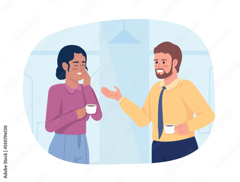 Coworkers during break 2D vector isolated illustration. Positive ...