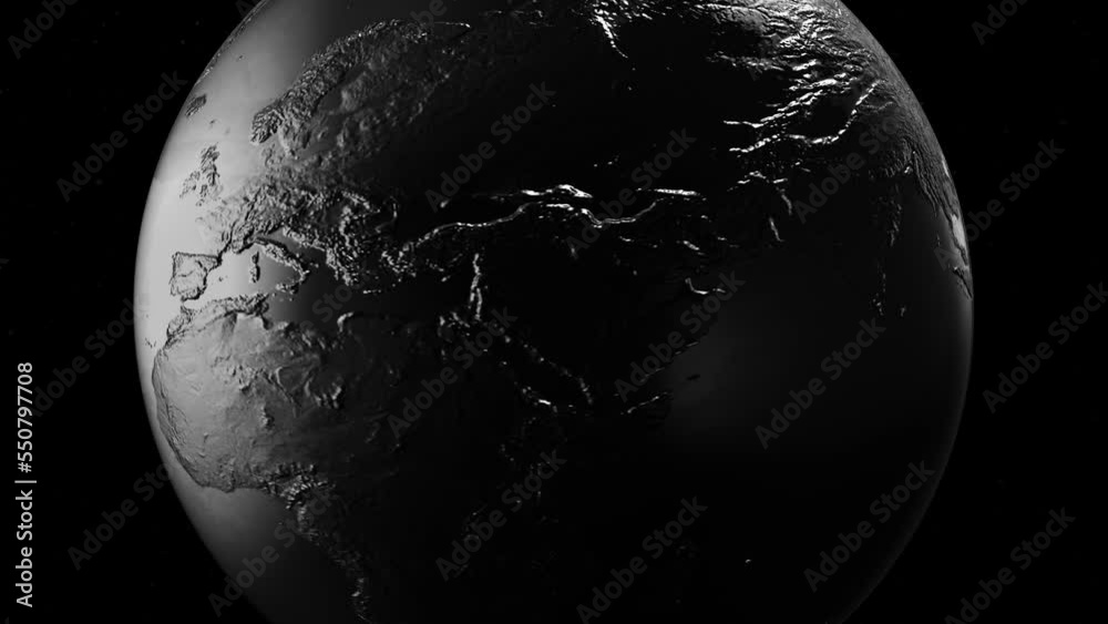 Futuristic model of metal engraved earth globe rotating animation. 3D ...