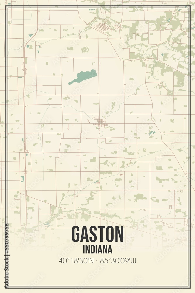 Poster Retro US city map of Gaston, Indiana. Vintage street map. – Wall ...