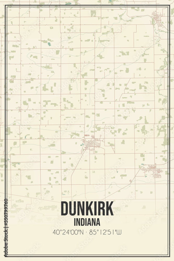 Poster Retro US city map of Dunkirk, Indiana. Vintage street map ...