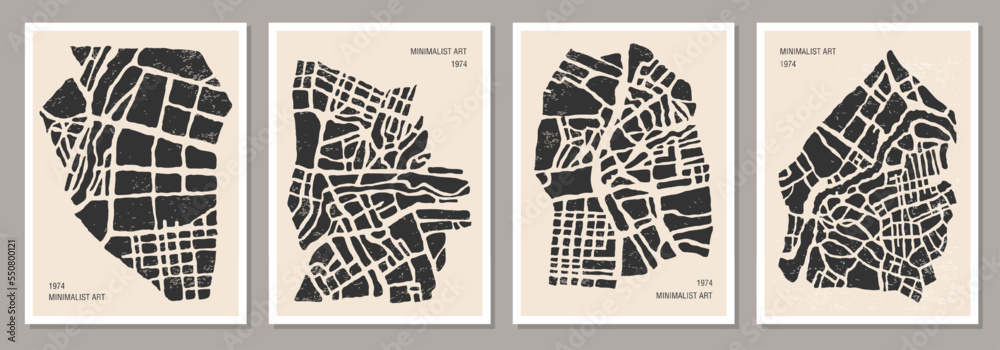 Abstract art with city map, set of minimalist posters ideal for wall ...