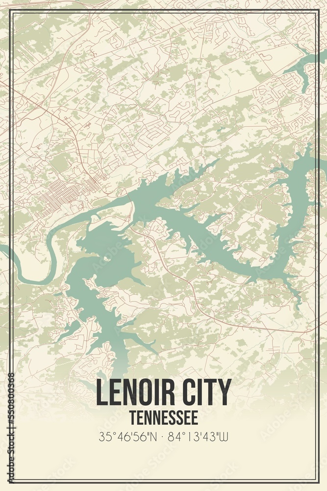 Retro Us City Map Of Lenoir City Tennessee Vintage Street Map Stock Illustration Adobe Stock