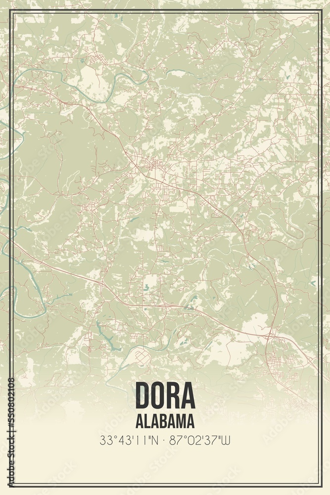 Poster Retro US city map of Dora, Alabama. Vintage street map. – Wall ...