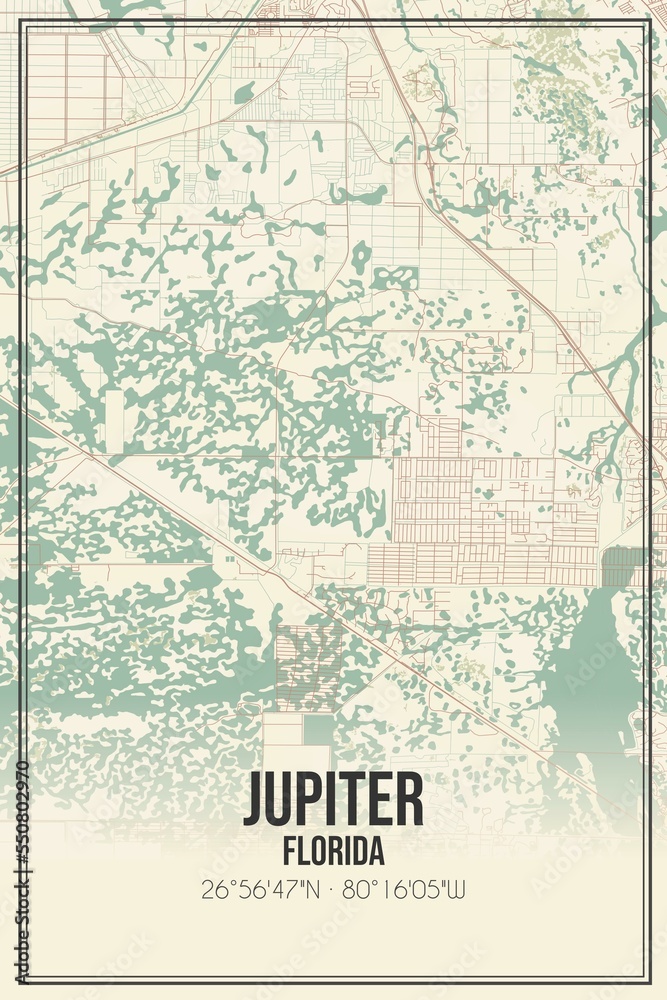 Retro US city map of Jupiter, Florida. Vintage street map. Stock ...