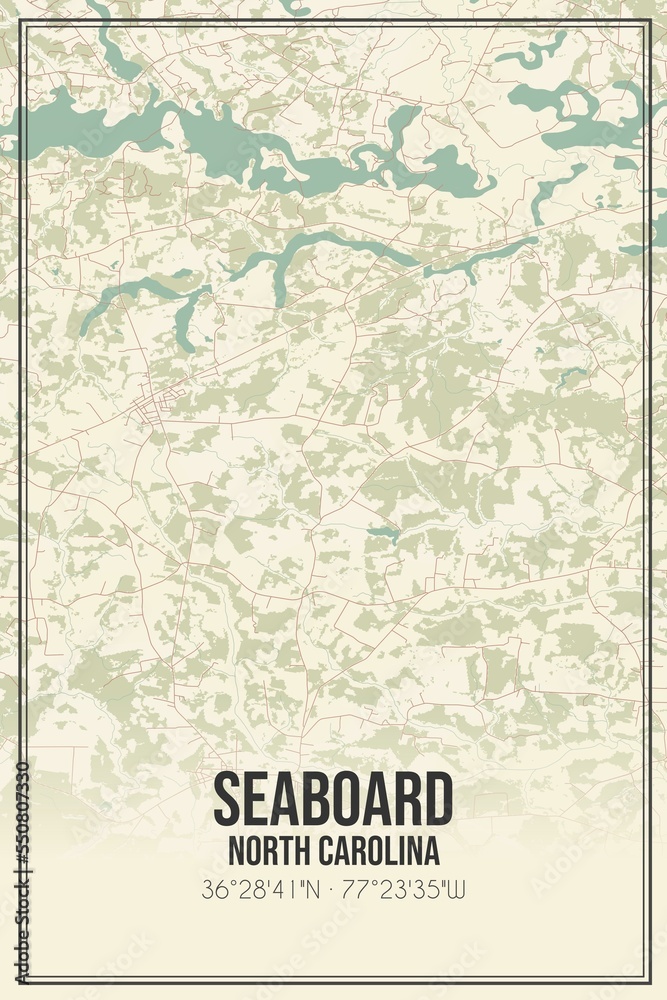 Poster Retro US city map of Seaboard, North Carolina – Wall Art | UkPosters