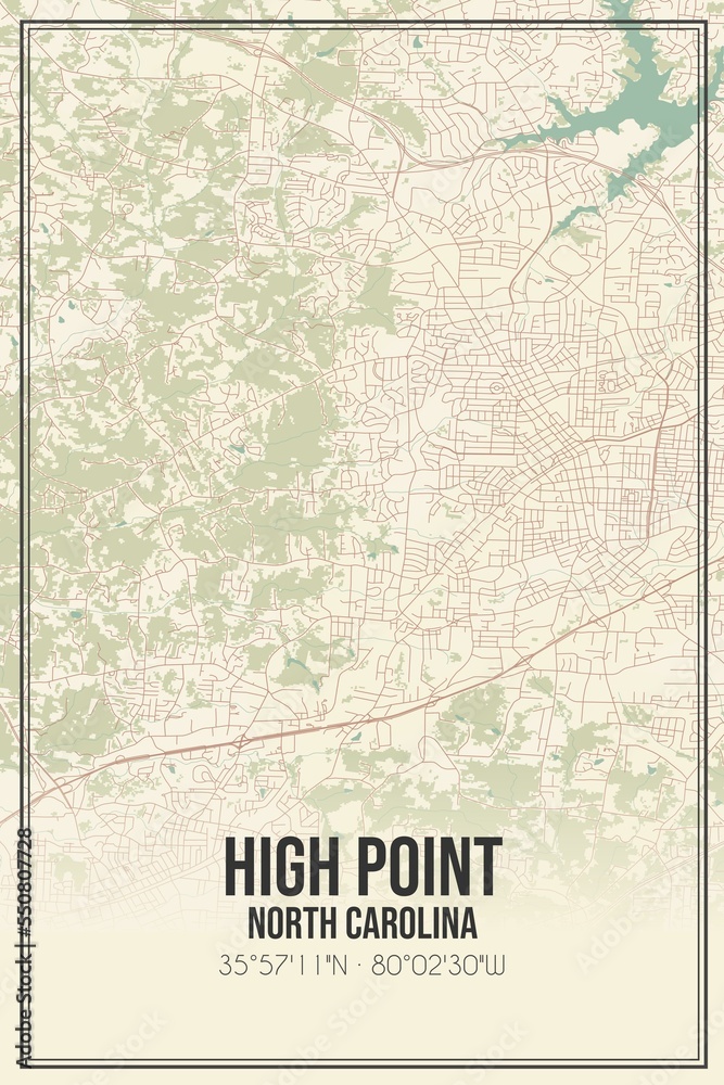 Retro US city map of High Point, North Carolina. Vintage street map ...