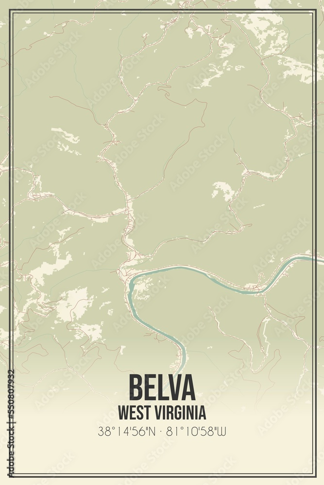 Retro US city map of Belva, West Virginia. Vintage street map. Stock ...