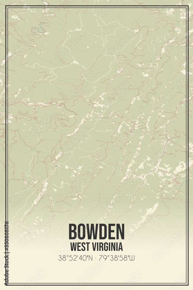 Retro US city map of Bowden, West Virginia. Vintage street map. Stock ...