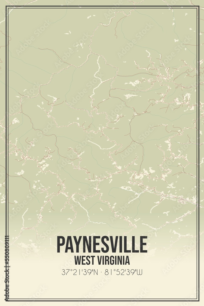 Retro US city map of Paynesville, West Virginia. Vintage street map ...