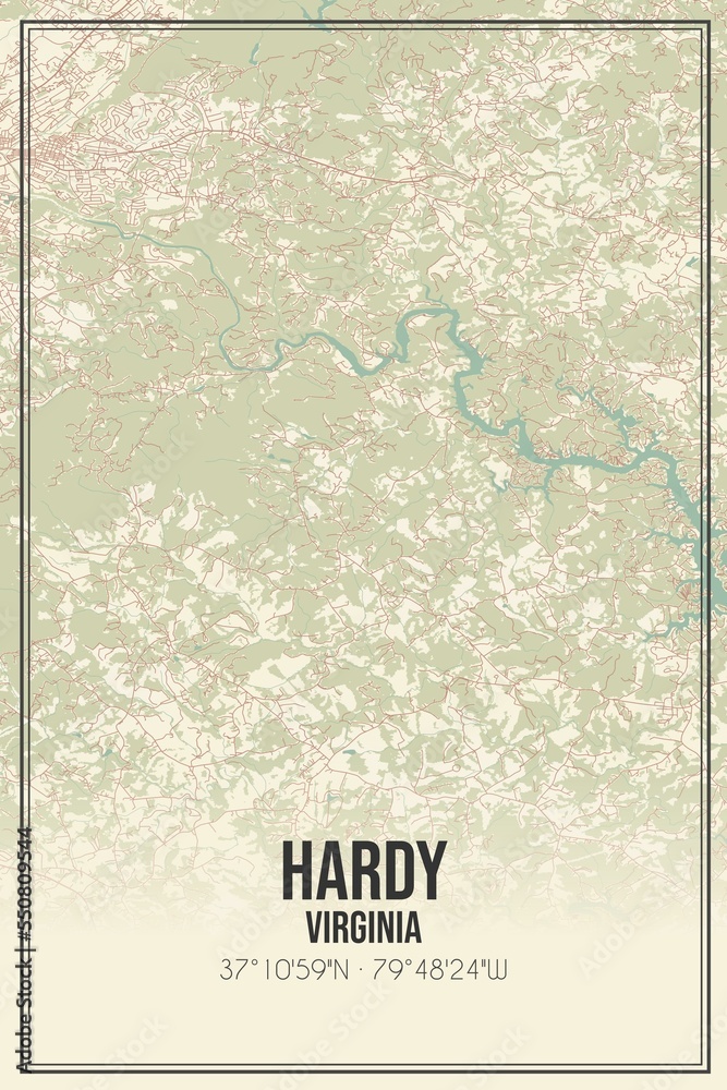 Poster Retro US city map of Hardy, Virginia. Vintage street map. – Wall ...