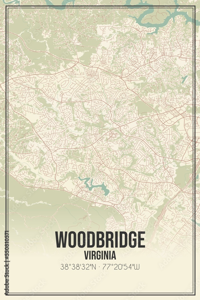 Retro US city map of Woodbridge, Virginia. Vintage street map. Stock ...