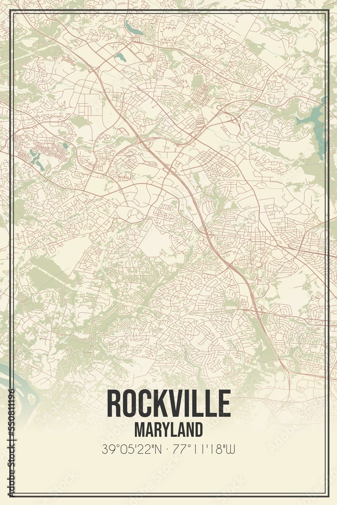 Retro US city map of Rockville, Maryland. Vintage street map. Stock ...