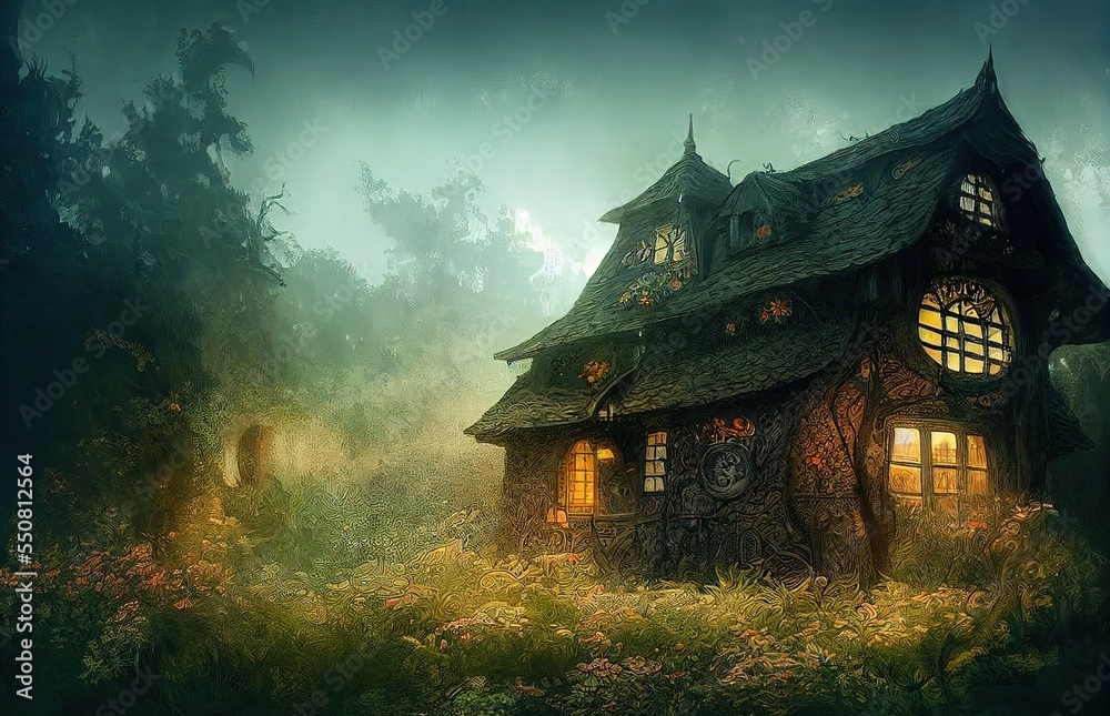 A Beautiful digital artwork of the small medieval fantasy garden house ...