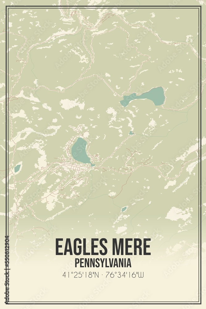 Retro US city map of Eagles Mere, Pennsylvania. Vintage street map ...