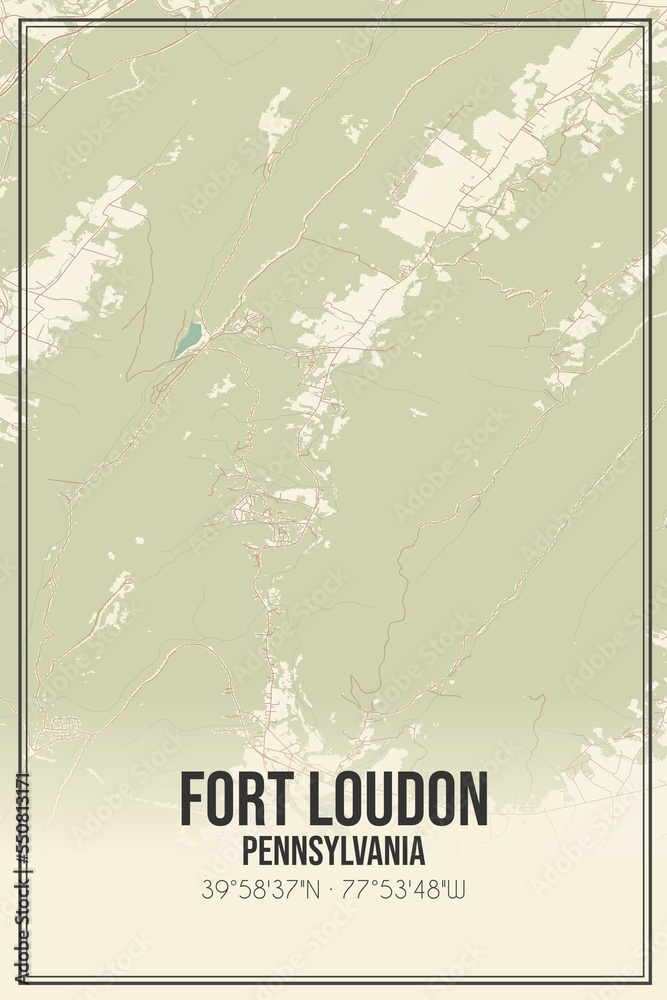 Retro US city map of Fort Loudon, Pennsylvania. Vintage street map ...